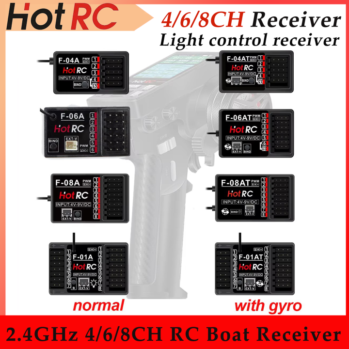 HOTRC 4/6/8CH 2.4GHz Gyro Receiver F-04A F-06AT F-08AT F-01A F-01AT Voltage Return PWM Lamp ...