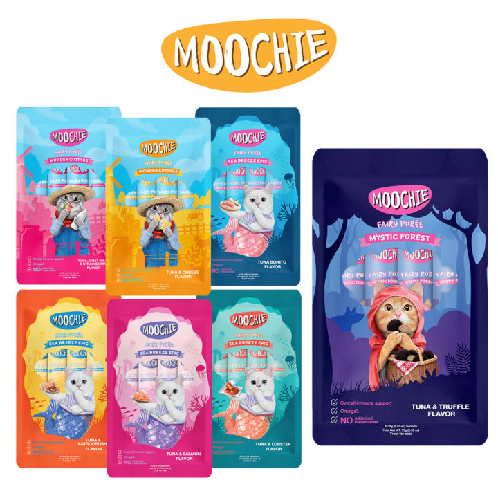 Moochie Cat Fairy Purée Cat Treats -Tuna, Bonito, Salmon, Truffle, Goat ...
