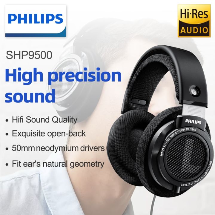 Philips SHP9500นักเล่นเกมเฮดโฟนหูฟังแบบครอบแบบใช้สายฟังเสียงอยู่ได้นาน ...