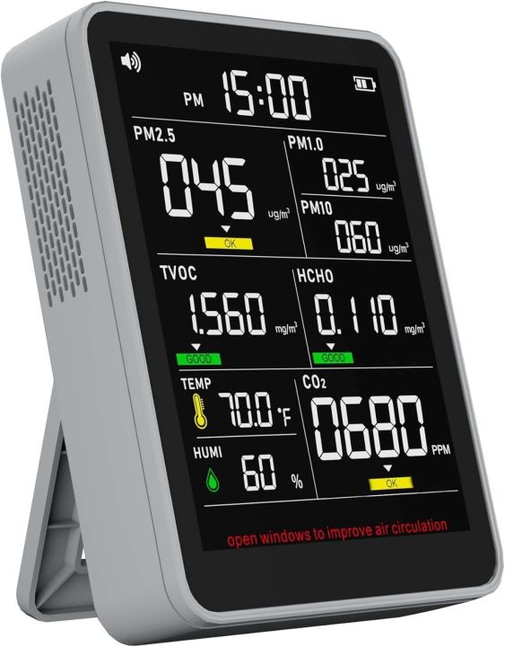 Xoopon 9-in-1 Professional Indoor Air Quality Monitor Indoor Portable PM2.5/PM10/CO2,Temperature ...