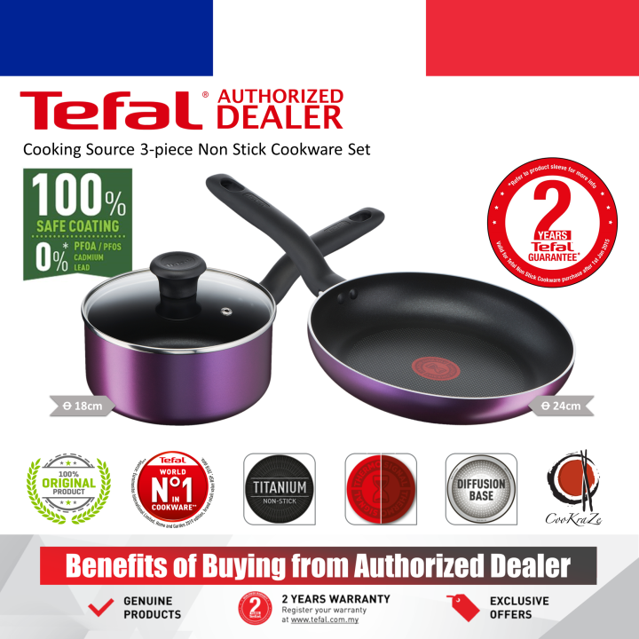 Tefal Cooking Source 3 piece Non Stick Cookware Set B504S2 B504S295 ...