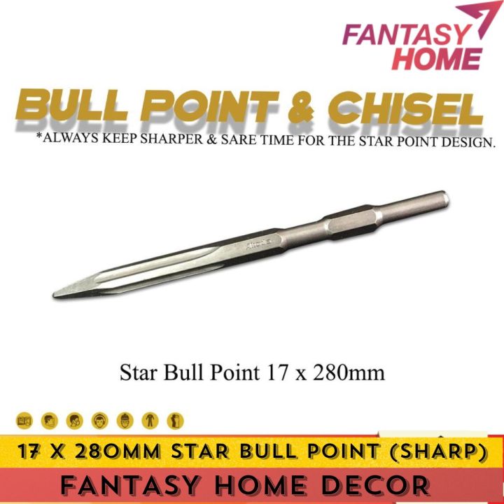 Heavy duty 17mm X 280mm DEMOLITION STAR BULL POINT/ ELECTRIC DEMOLITION ...