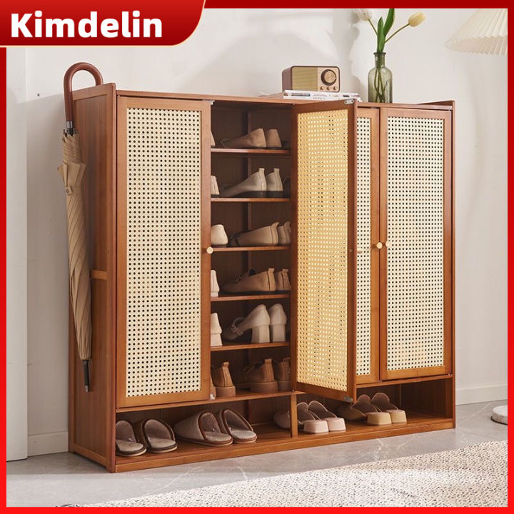 KIMDELIN ตู้รองเท้าไม้พนังหวายที่แขวนรองเท้ากับประตูตู้เก็บของวางไว้ที่ ...