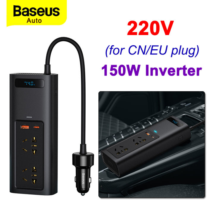 Baseus 150W Car Inverter 220V Power Strip 12V to 220V Car Fast Charging FOR EU/ CN Plug Auto ...