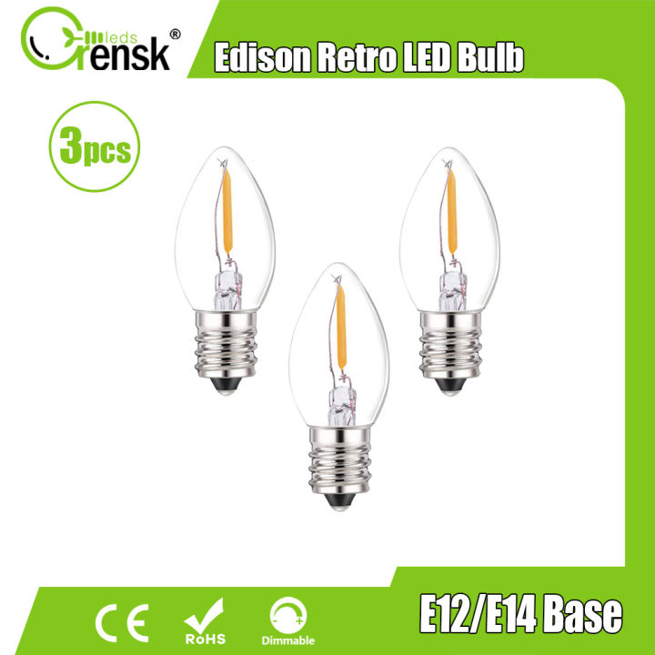 Candle Led Bulb C7 0.5W Clear Glass E12 E14 Base Mini Night Light Candelabra Dimmable Led Lamp ...