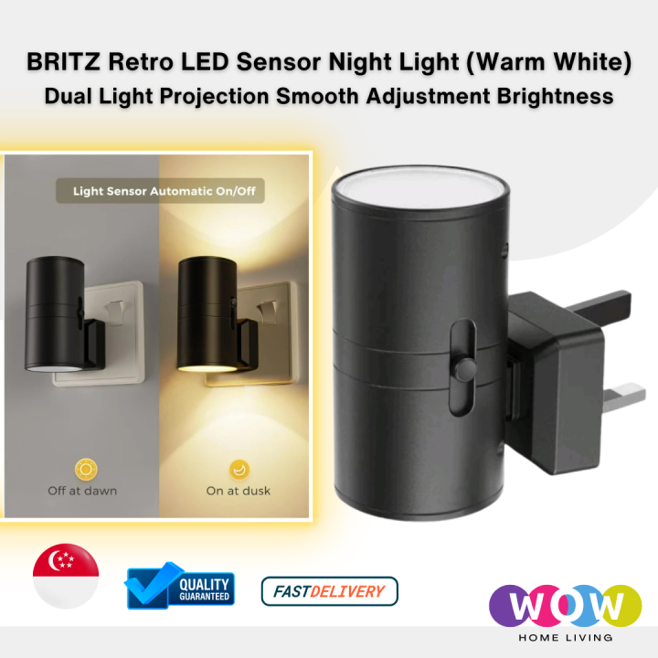 BRITZ Retro LED Sensor Night Light (Warmwhite) 3000K Dual Light Projection Smooth Adjustable ...