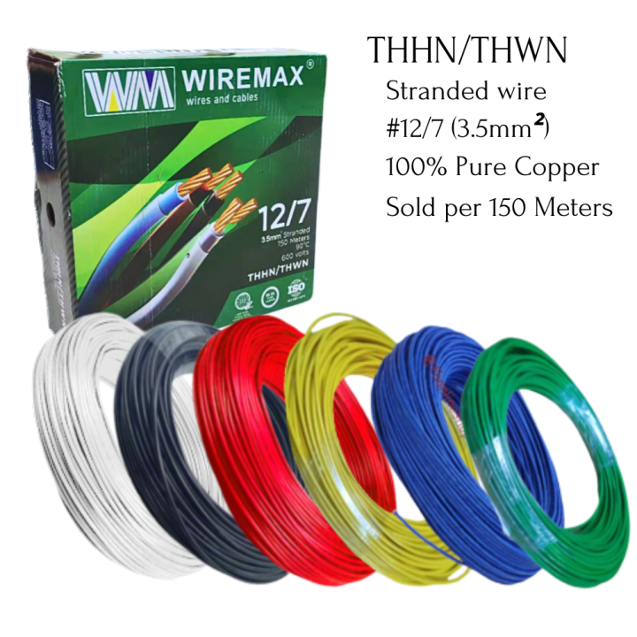 WIREMAX THHN/THWN Stranded Wire Gauge #12/7 (3.5mm²) 150 Meters Per Box ...
