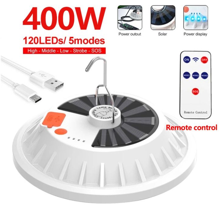 200W 400W LED Rechargeable Bulb Lamp Remote Control Solar Charge 120/60 ...
