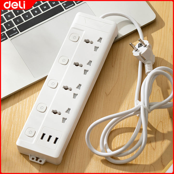 Deli 5/3/2 Meters Universal Hole Extension Cord Socket 4 Groups+3 USB ...