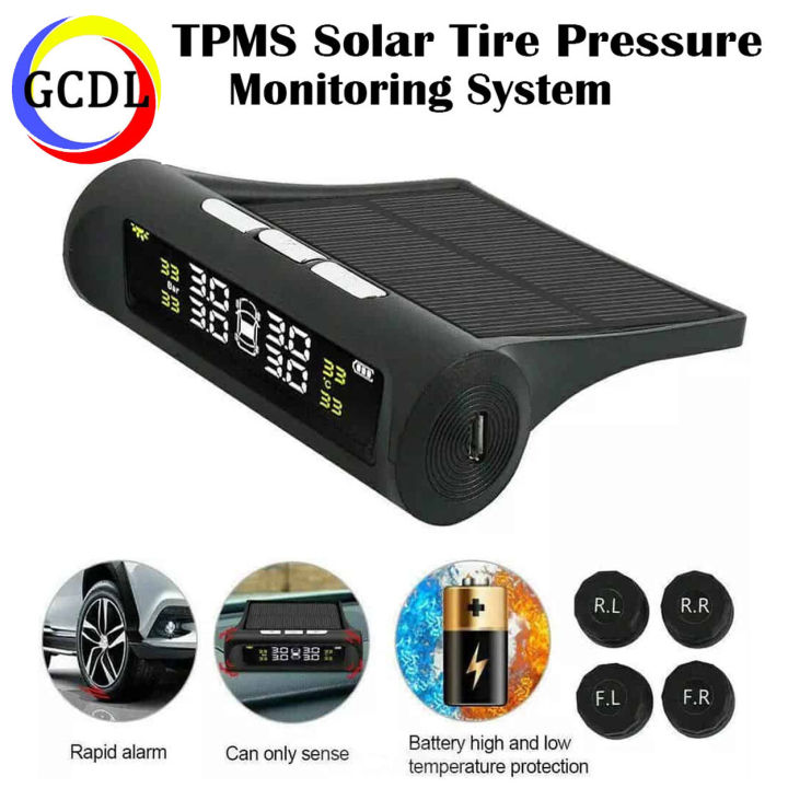 TPMS Solar Power Car Wireless External Tire Pressure Monitoring System LCD Display with 4 ...
