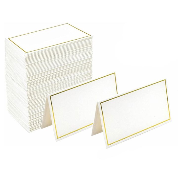 (QTAS) 120 PCS Place Cards Small Tent Cards with Gold Foil Borders Gold ...