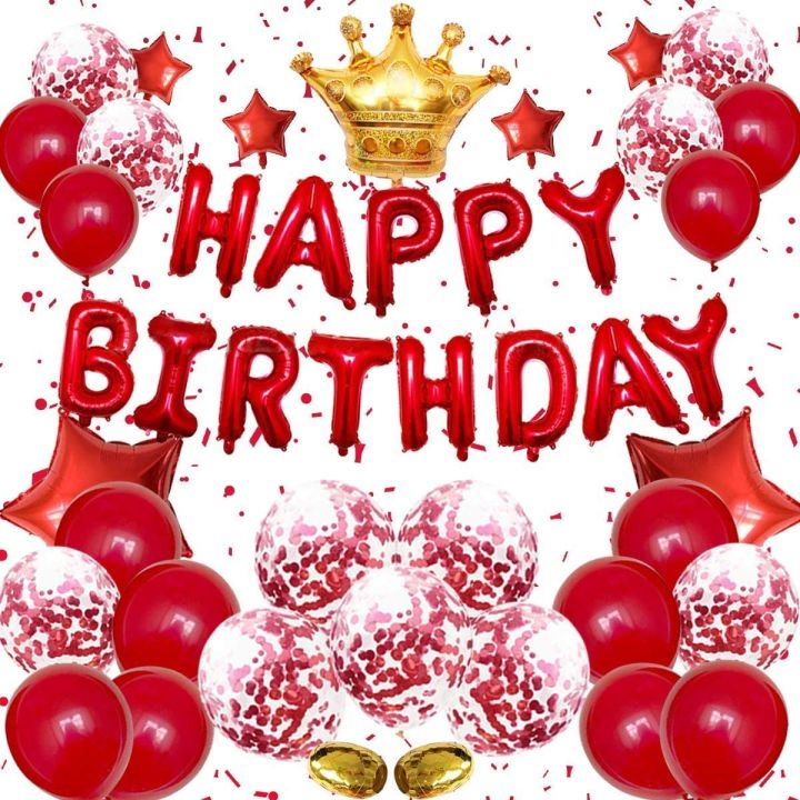 PT53 RED Birthday Party Set – Crown, Tiara, Sash, Banner, Garland ...
