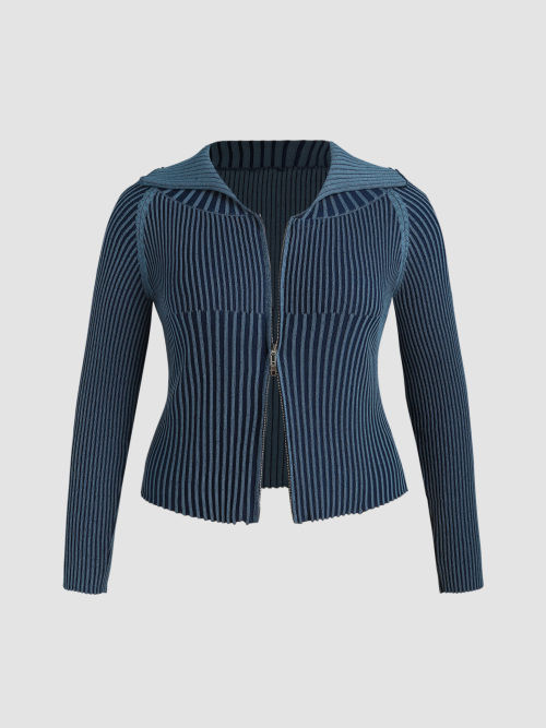 Cider Solid Collar Zipper Up Knit Cardigan Curve & Plus | Lazada PH