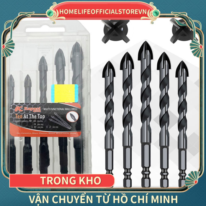 HM[Giao hàng 24H]Bộ 5 mũi khoan đa năng chân lục giác 4 cạnh thép đen Nhật Kapusi JAPAN 12mm ...