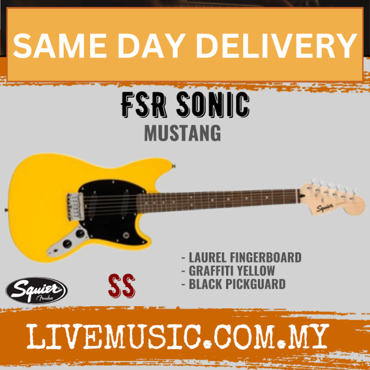 Squier FSR Sonic Mustang Electric Guitar w/Black Pickguard, Laurel FB ...