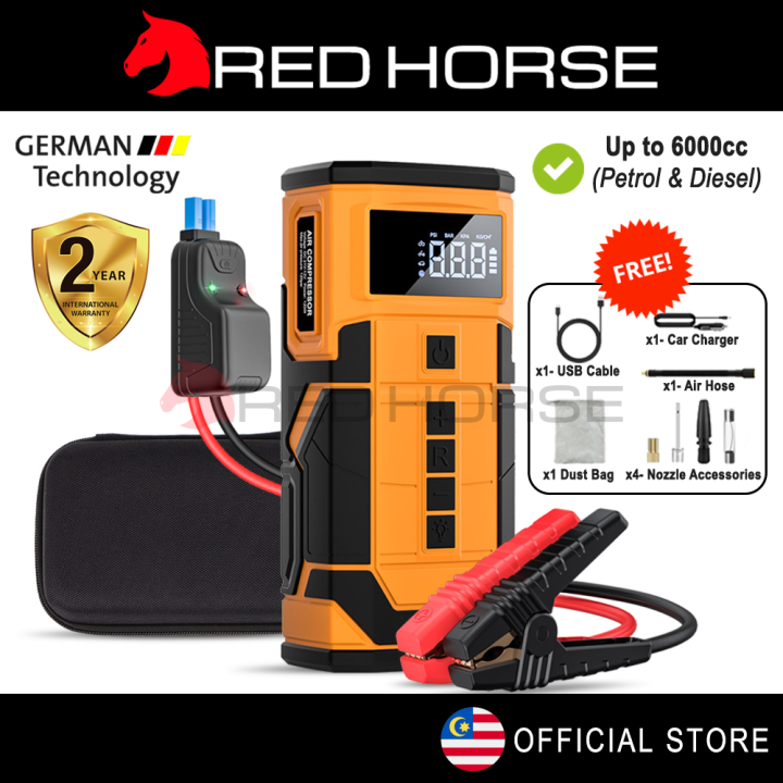 RED HORSE 6000cc Car Jumper Starter Air Compressor Jumper Kereta Start ...