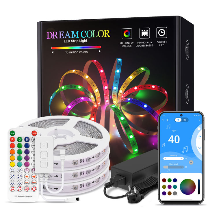 Dreamcolor LED Strip Light BT Music APP Control WS2811 RGB IC Flexible ...