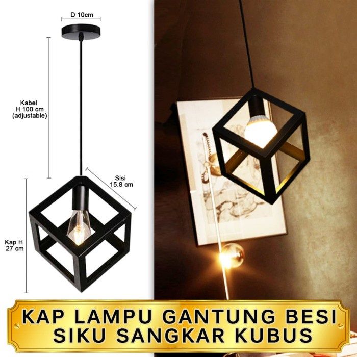 Kap Lampu Gantung Besi Siku Sangkar Kubus Cafe Vintage Edison | Lazada Indonesia