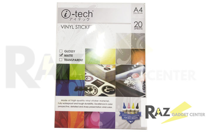 i-tech Vinyl Sticker Matte Waterproof Printable A4 Size 8.25x11.75 inches, 20 Sheets / Pack ...
