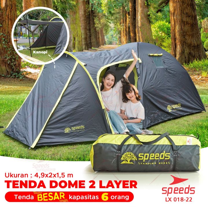 SPEEDS Tenda Dome Tenda Camping 2 Layer Tenda Besar Kapasitas 6 Orang ...