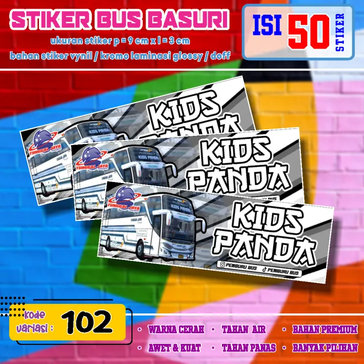 stiker bus basuri KIDS PANDA panjang[102] isi 50 pcs warna cerah awet ...