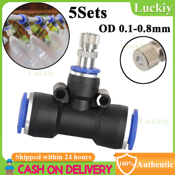 Misting Nozzles Kit 1/4Inch Water Misting Tee 0.1-0.8mm Connector Low ...