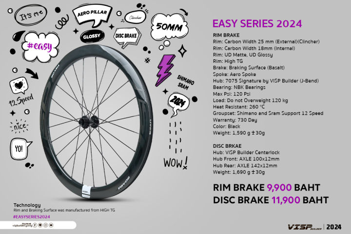 ล้อคาร์บอน Visp รุ่น Easy carbon rim brake / DISC BRAKE ล้อเสือหมอบ ...