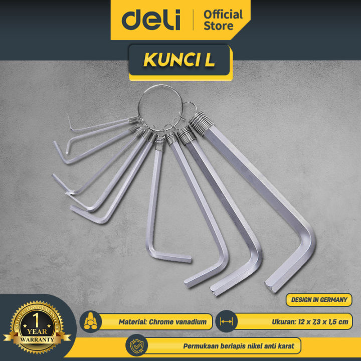Deli Flat End Hex Key/Kunci L 8/10 Pcs Ukuran 1.5 - 10 mm Ujung Rata ...
