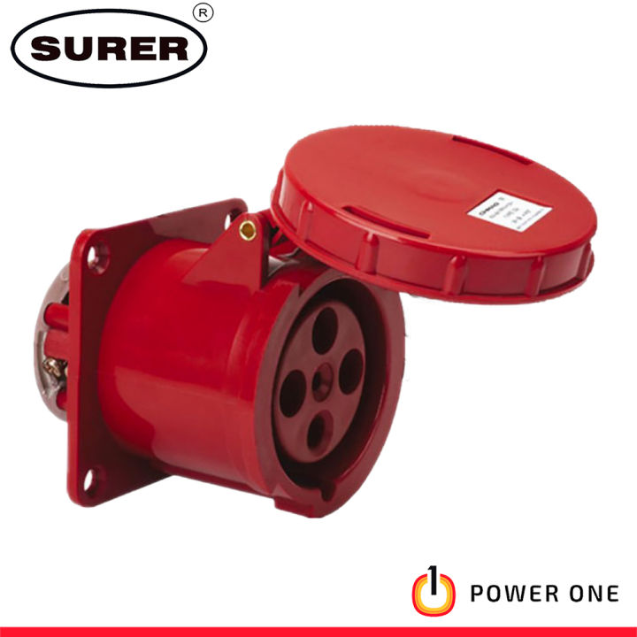 Surer 1935 Industrial Socket, Straight Panel Mount 3P+E, 63A 415V, IP67 ...