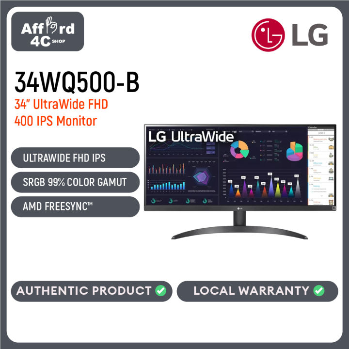 LG 34WQ500-B 34” UltraWide FHD VESA DisplayHDR™ 400 IPS Monitor with ...
