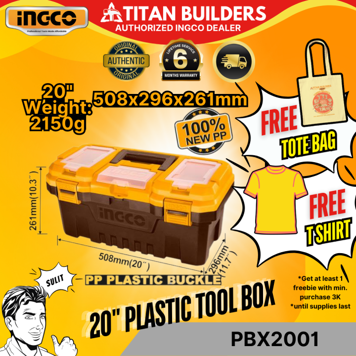 Ingco by Titan 20" Plastic Tool Box with 3 Storage Areas - Heavy Duty ...