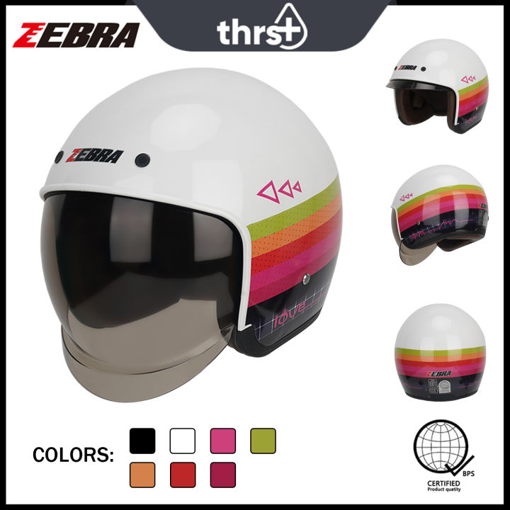 zebra Retro helmet Motorcycle half face helmet unisex smoke visor Retro ...