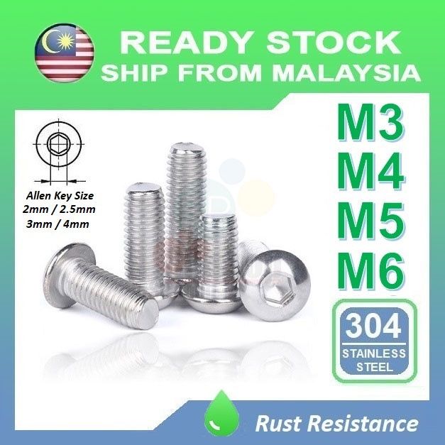 M3 M4 M5 M6 Screw Stainless Steel Socket Button Screw 304 Mushroom Head ...