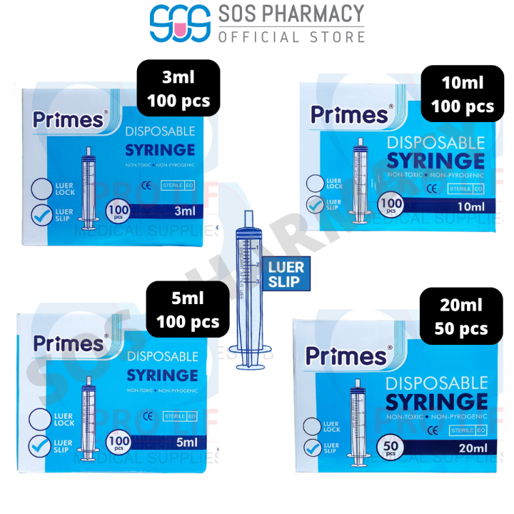 Primes Disposable Syringe 3ml 5ml 10ml 20ml Luer Slip - Blue Box | Lazada