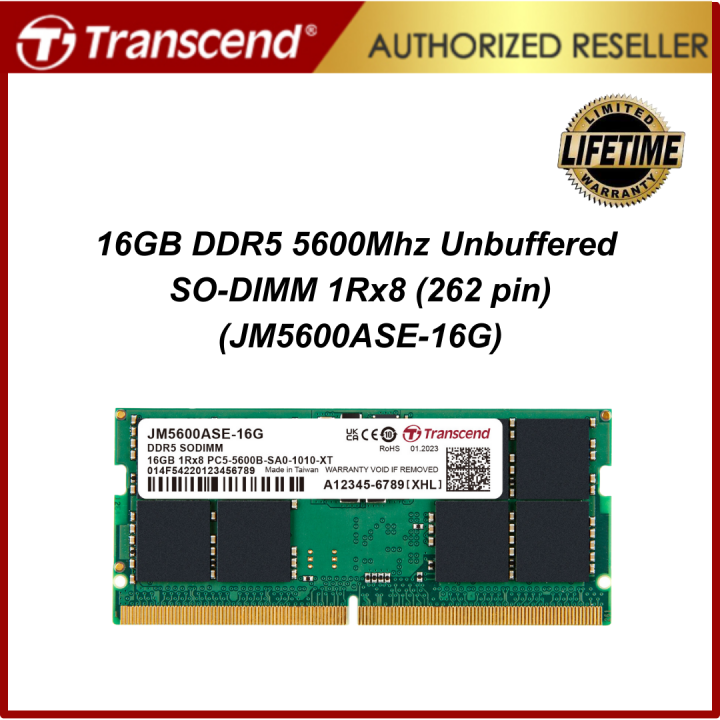 Transcend 16GB DDR5 5600Mhz Unbuffered SO-DIMM 1Rx8 (262 pin) (JM5600ASE-16G/32G) | For Laptop ...