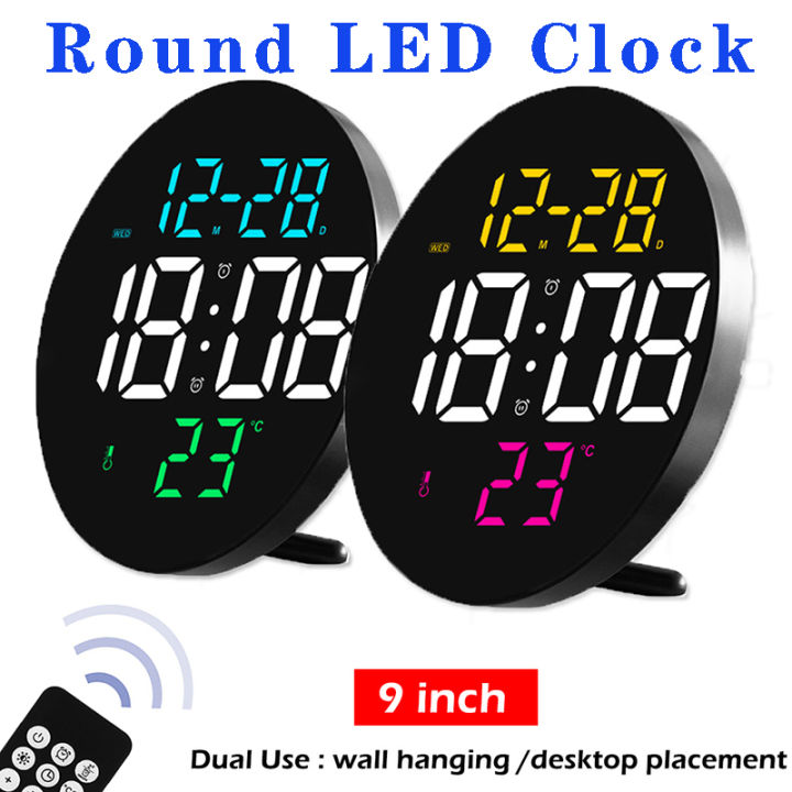 9 Inch/10Inch/Wooden Wall Clock -- Digital Temp Week Date Display ...