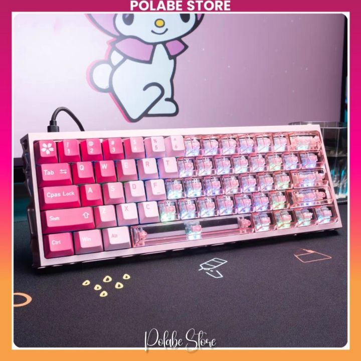Keycap Crystal Pink PC PBT xuyên led Cherry profile Phím Cơ Polabe ...