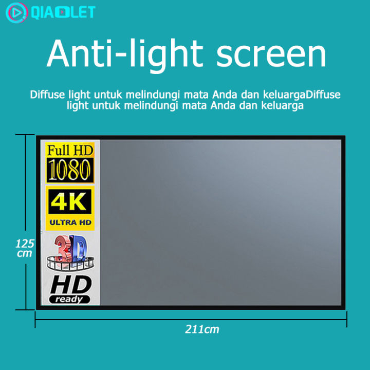 QIAOLET Layar Proyektor 100 Inch Kain Layar Proyektor Anti Light ...
