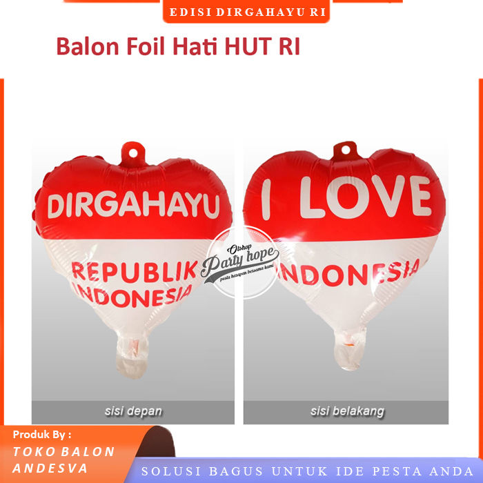 Balon foil hati HUT RI kecil / balon hiasan 17 agustusan / i love ...