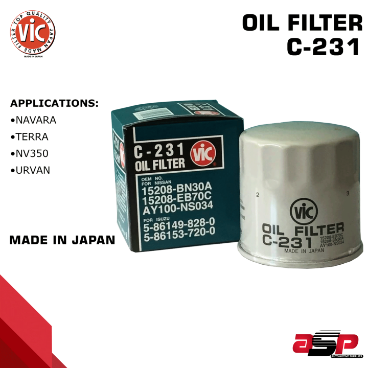 VIC C-231 Oil Filter for Nissan Navara, Nissan NP300, Nissan NV350 Urvan | Lazada PH