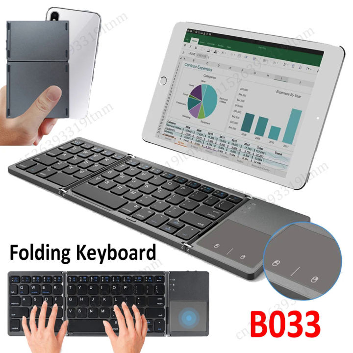 B033 Mini Folding Keyboard Wireless Bluetooth Keyboard With Touchpad Rechargeable Portable