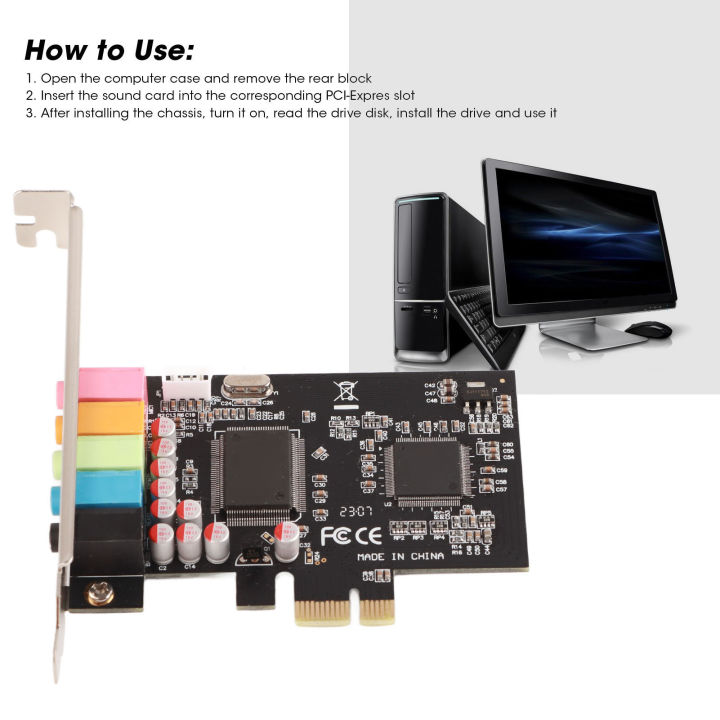 ASHATA PCIe Sound Card 5.1 Internal Sound Card for PC 7 /Vista/XP 32/64 ...