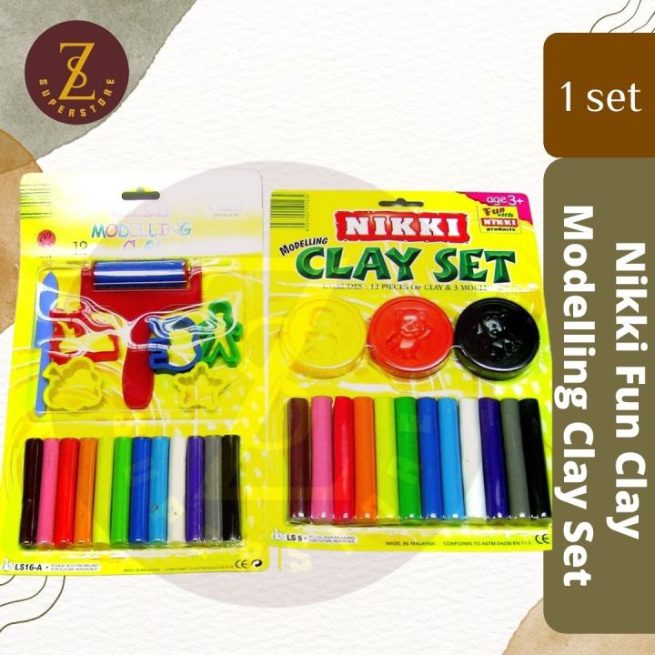 Nikki 12-Pieces Fun Clay Modelling Clay Set with 3 Moulds (LS 5 ...