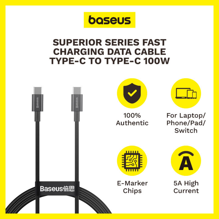 Baseus Type-C to Type-C 100W Superior Series Fast Charging Data Cable ...