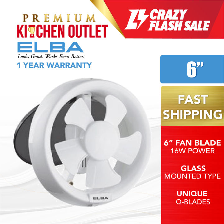 Elba Italy 8" Glass Mounted Ventilation Fan 5 Blade EGVF-E0815(WH) | 6 ...