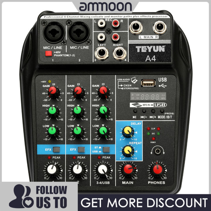 [ammoon]TU04 BT Sound Mixing Console Record 48V Phantom Power Monitor ...