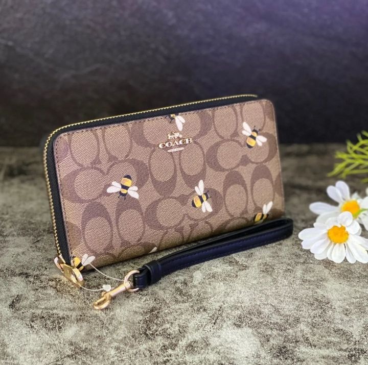 Coach C8675 Zip Around Long Wallet In Signature Canvas With Bee Print ...