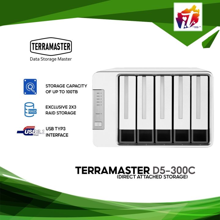 TerraMaster D5-300C Direct Attached Storage (5-Bay Enclosure, RAID 0/1 ...