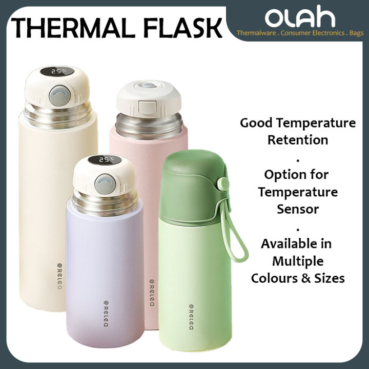 【Relea】Thermal Vacuum Insulated Flask / Temperature Sensor / Cup / Lid / Strap - 380ml / 550ml ...