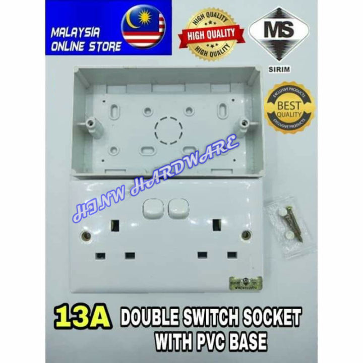 Double Switch Socket Outlet 13A (SIRIM) With Pvc Double Empty Base (1 ...